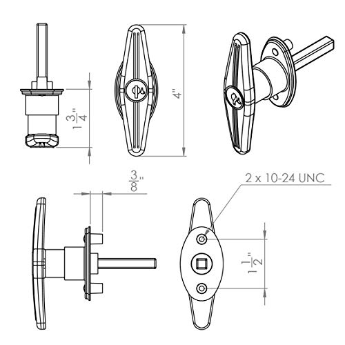 Gordon Glass Co Bauer Truck Cap, Topper, Camper Locking T-Handle - T-311 - Counter Clockwise | Keyed with J327 Key