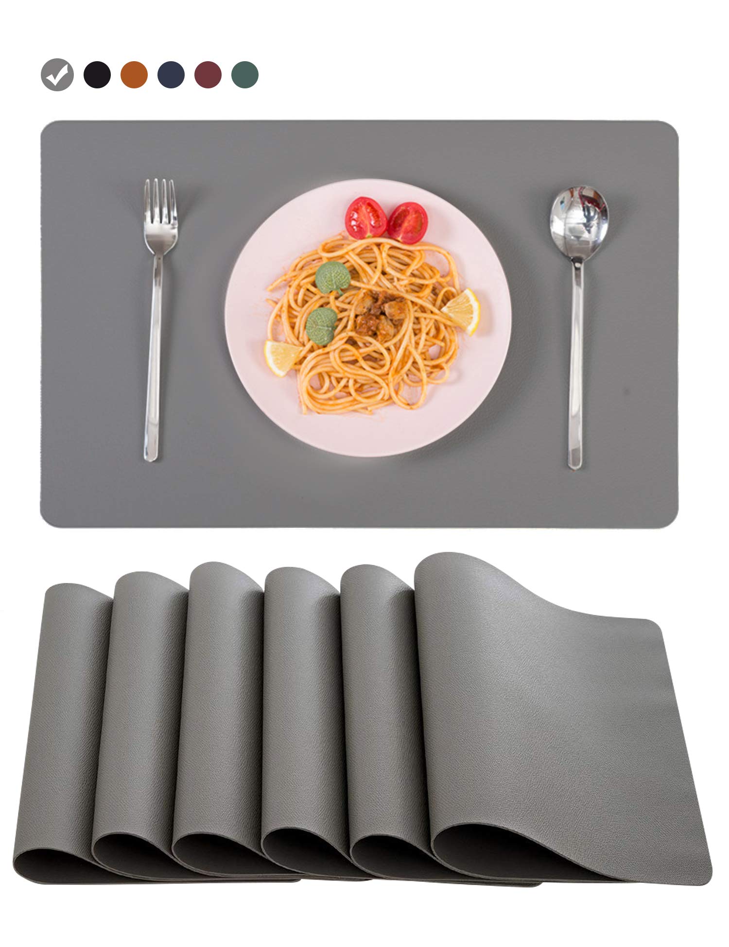 GSKS Placemats for Dining Table Set of 6 Washable Heat Resistant Anti-Skid PU Leather Table Mats