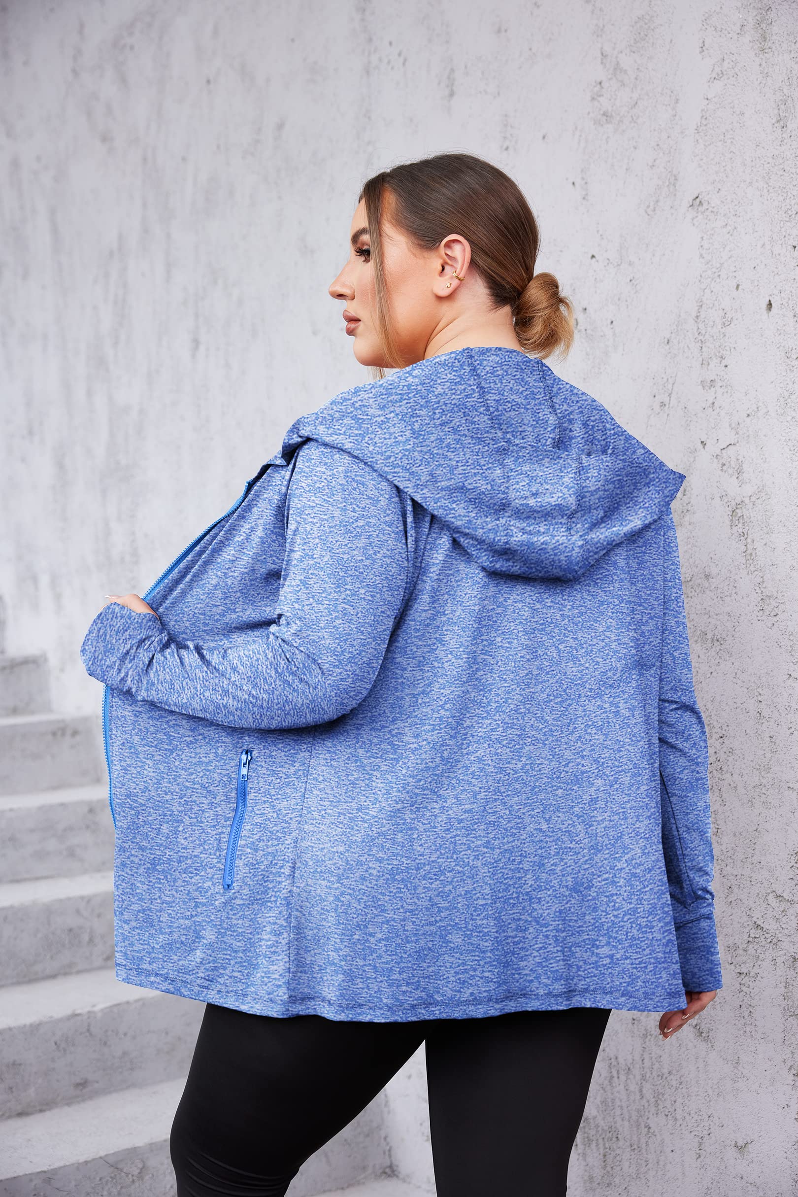 IN'VOLAND Womens Plus Size Hoodie Full Zip Up Hooded Running Sweatshirt Lightweight and Soft Jackets with Zip Pockets 28W
