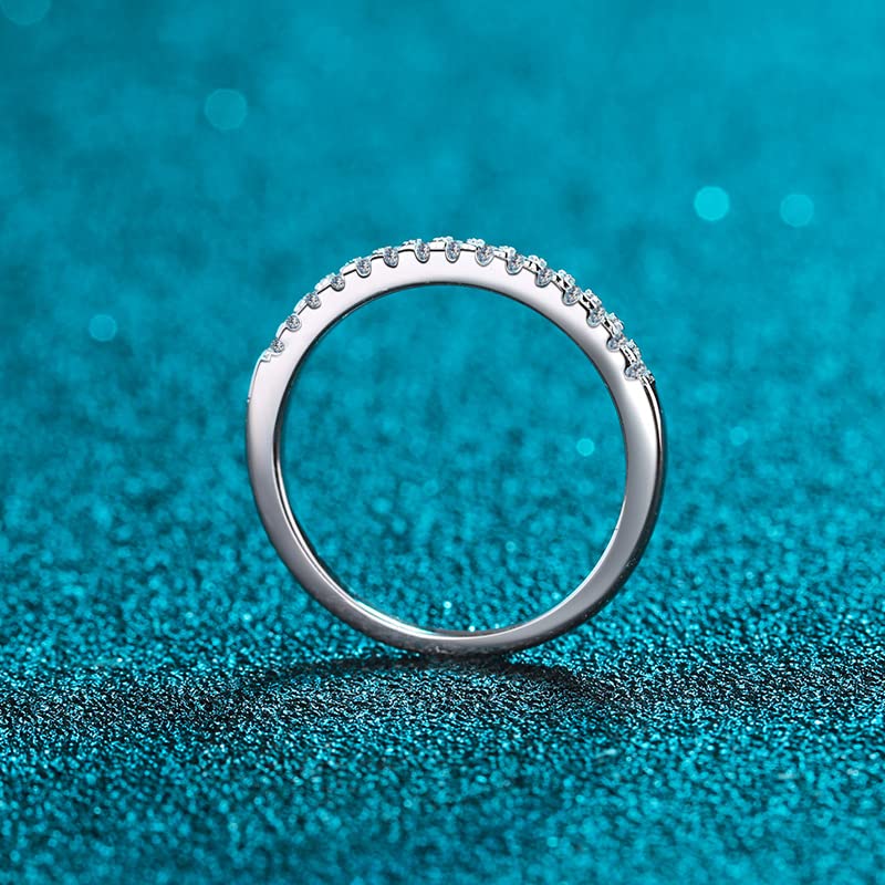 Jiostonor Moissanite Wedding Band 925 Sterling Silver with 18K White Gold Plated Eternity Bands for Women Stackable 0.15 Carat D Color VVS1 Lab Created Diamond Band Ring Moissanite Rings for Women