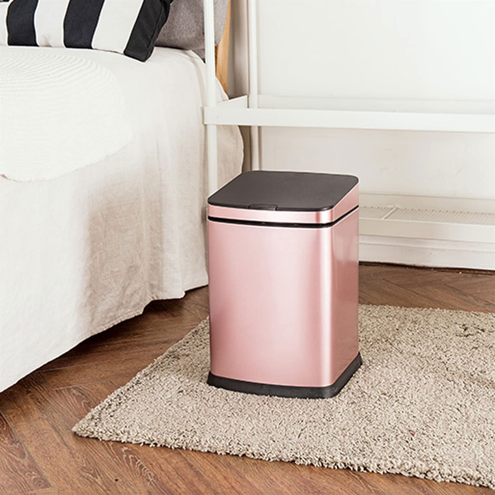 Garbage Recycling Bin Smart Home Electric Trash Cans Square Kitchen Trash Can with Lid Stainless Steel Induction Trash Can for Living Room Bathroom, 5 Colors Kitchen Trash Can (Black 15L)