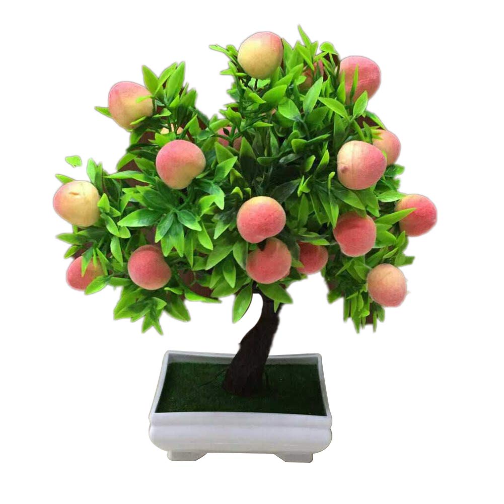 Gsdviyh36 1Pc Potted Artificial Peach Fruit Tree Bonsai Home Garden Desktop Decor Prop, Fake Flowers Artificial Greenery for Home Garden Party Wedding Decoration Green