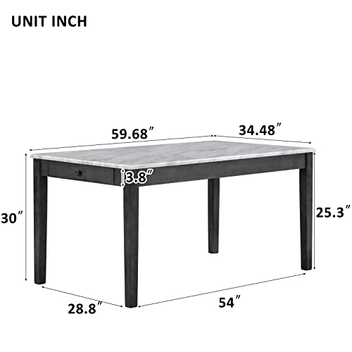 YUNLife 7-Piece Kitchen Dining 6, Faux Marble Rectangular Table with PU-Leather Chairs & 2 Drawers for Living Room, Breakfast Nook, Dinette Furniture Sets, Black59.7βx34.5βx30β