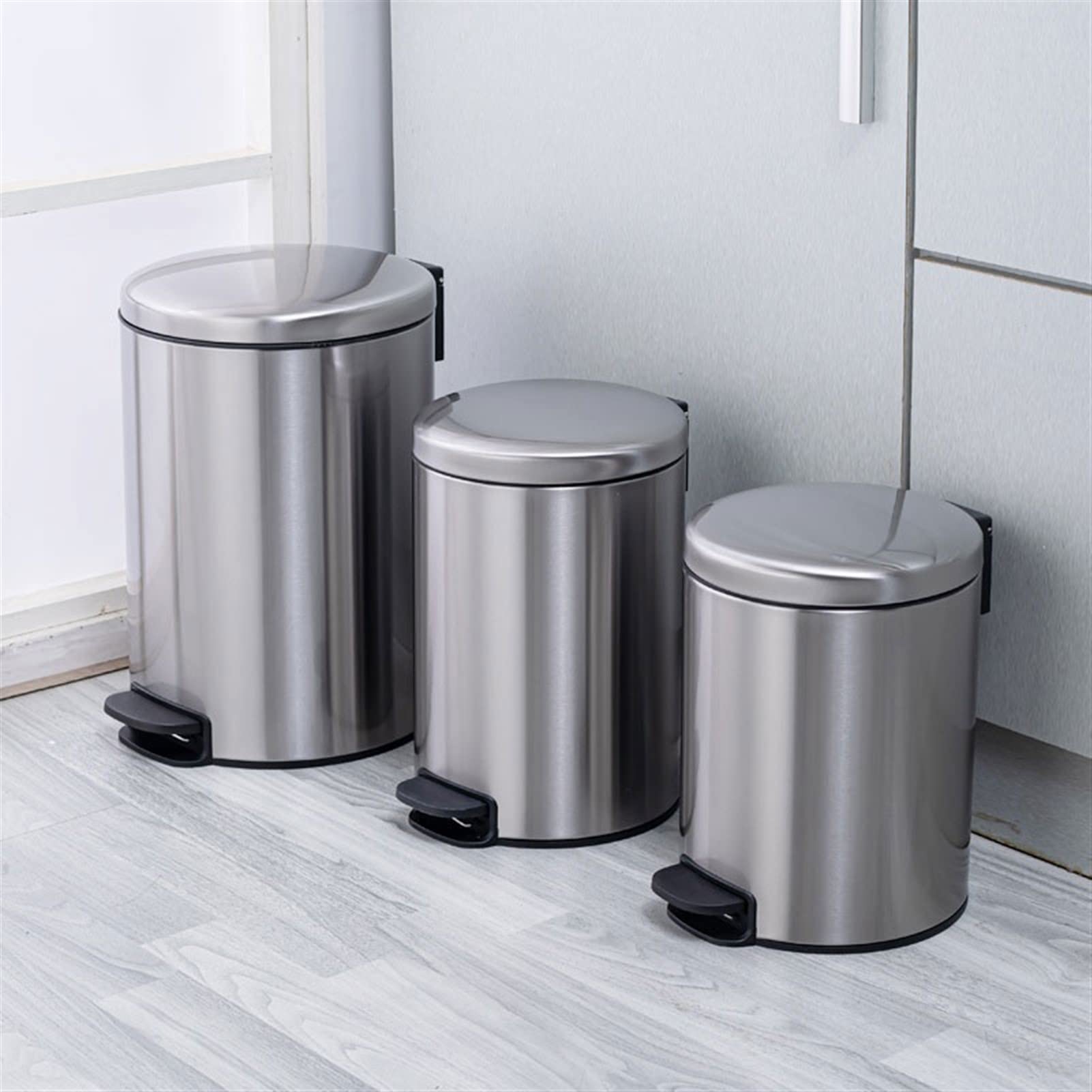 Garbage Recycling Bin Stainless Steel Round Trash Can Living Room Kitchen Trash Can Foot-Operated Household Trash Can, 5L/7L/12L Kitchen Trash Can ()