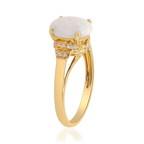 Gin & Grace 10K Yellow Gold Natural Australian Opal & Diamond (I1,I2) (Size 6) Statement Cocktail Propose Promise Ring for Women