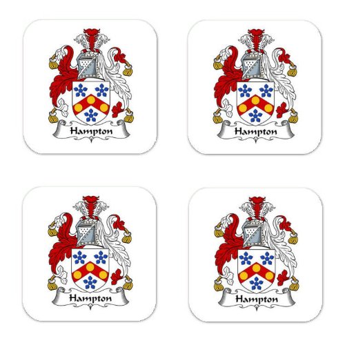 Hampton Family Crest Square Coasters Coat of Arms Coasters - Set of 4