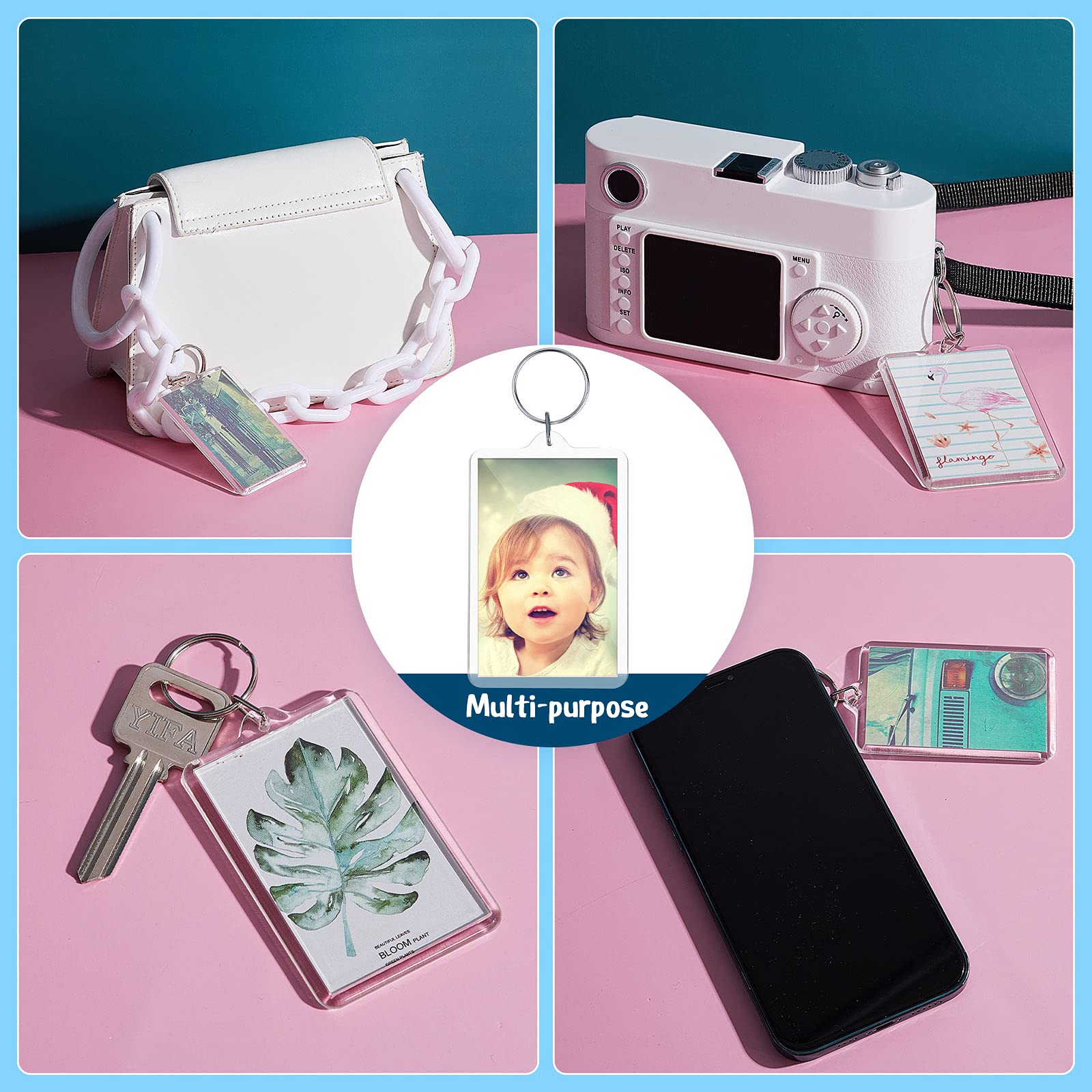 Inbagi Picture Frame Keychain Acrylic Photo Keychain Clear Rectangle Acrylic Keychain Blanks 2 x 3inch(12 Pieces)