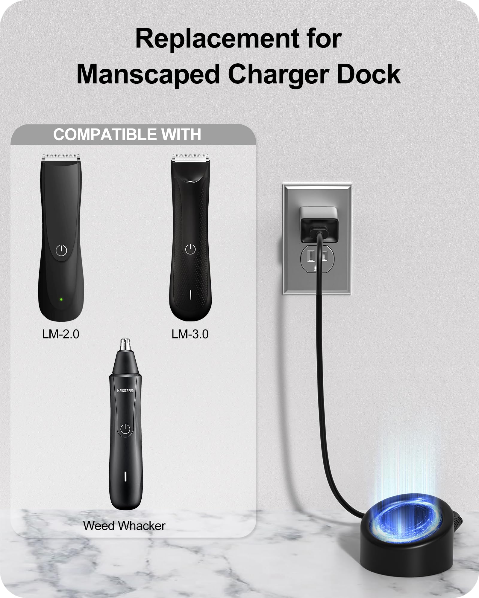WUKUR Charging Dock for MANSCAPED Charger Dock Compatible with MANSCAPED Lawn Mower 3.0 & 2.0 Electric Groin Hair Trimmer and The Weed Whacker Nose and Ear Hair Trimmer