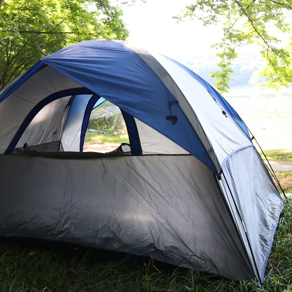 Great Escapes Camping Tent for 4 Person, with Detachable Rain Fly and Portable Carrying Bag, 4 Seasons Use, Easy to Install, BlueGrey