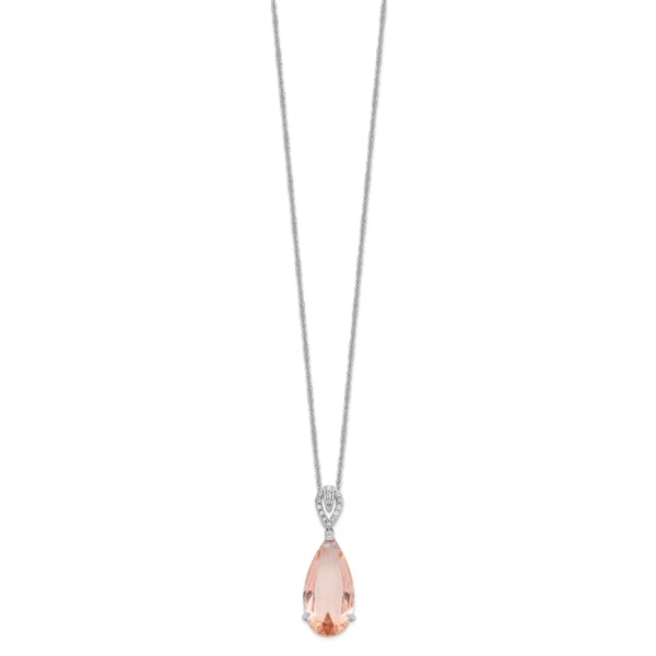 IceCarats 925 Sterling Silver Simulated Pink Morganite White Cubic Zirconia CZ Teardrop Necklace 18 inch Chain Gemstone Pendant Charm