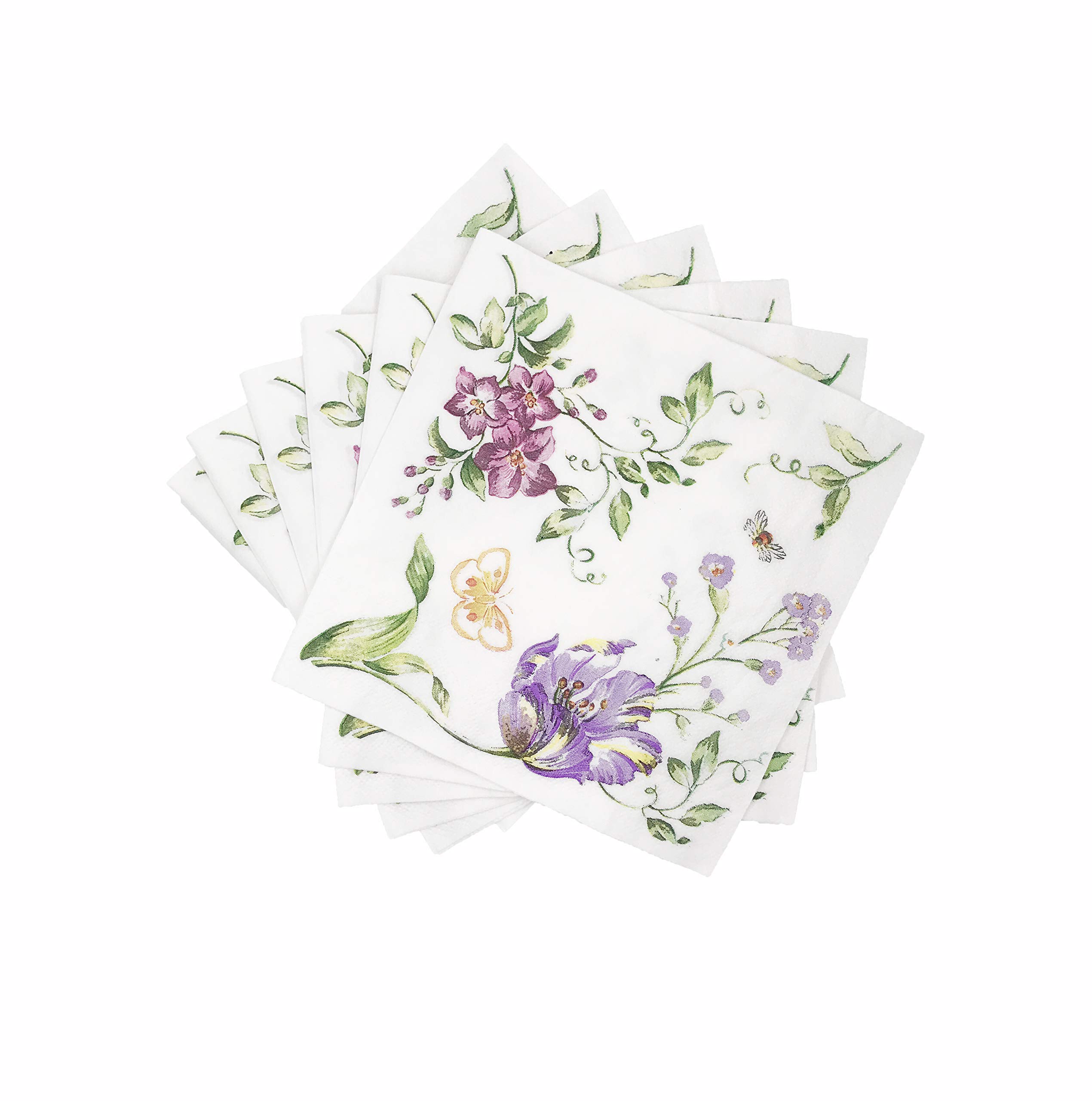 WallyE Decoupage Napkins, Flower and Butterfly Luncheon Napkins for Bridal Shower Tea Party or Wedding,20 Pack