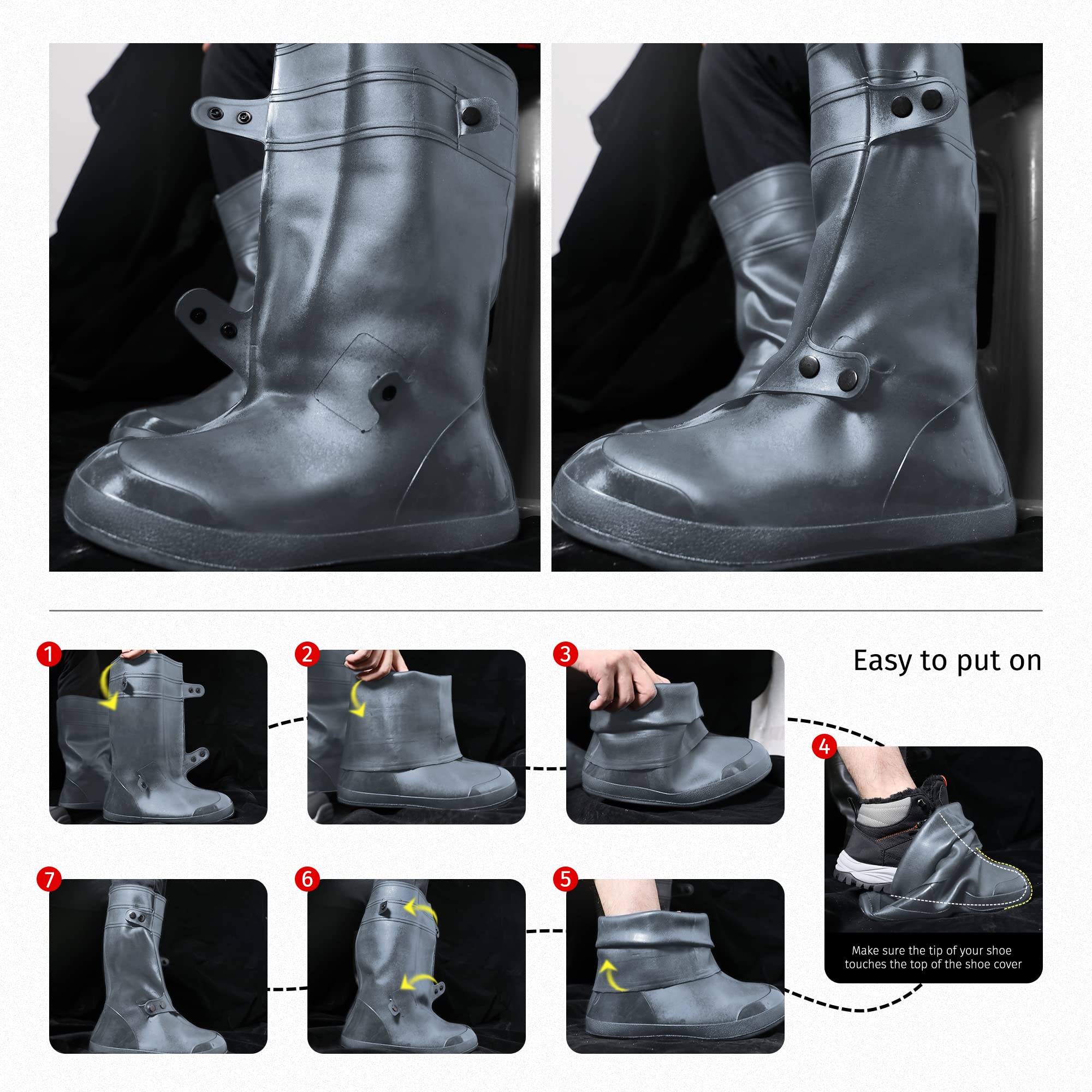 iCreek Waterproof Shoe Cover Galoshes Overshoes Men and Women Motorcycle Boot Rain Covers Easy Cleaning Heavy Duty Over Rubber Work Rubber Overshoe, Grey,XL