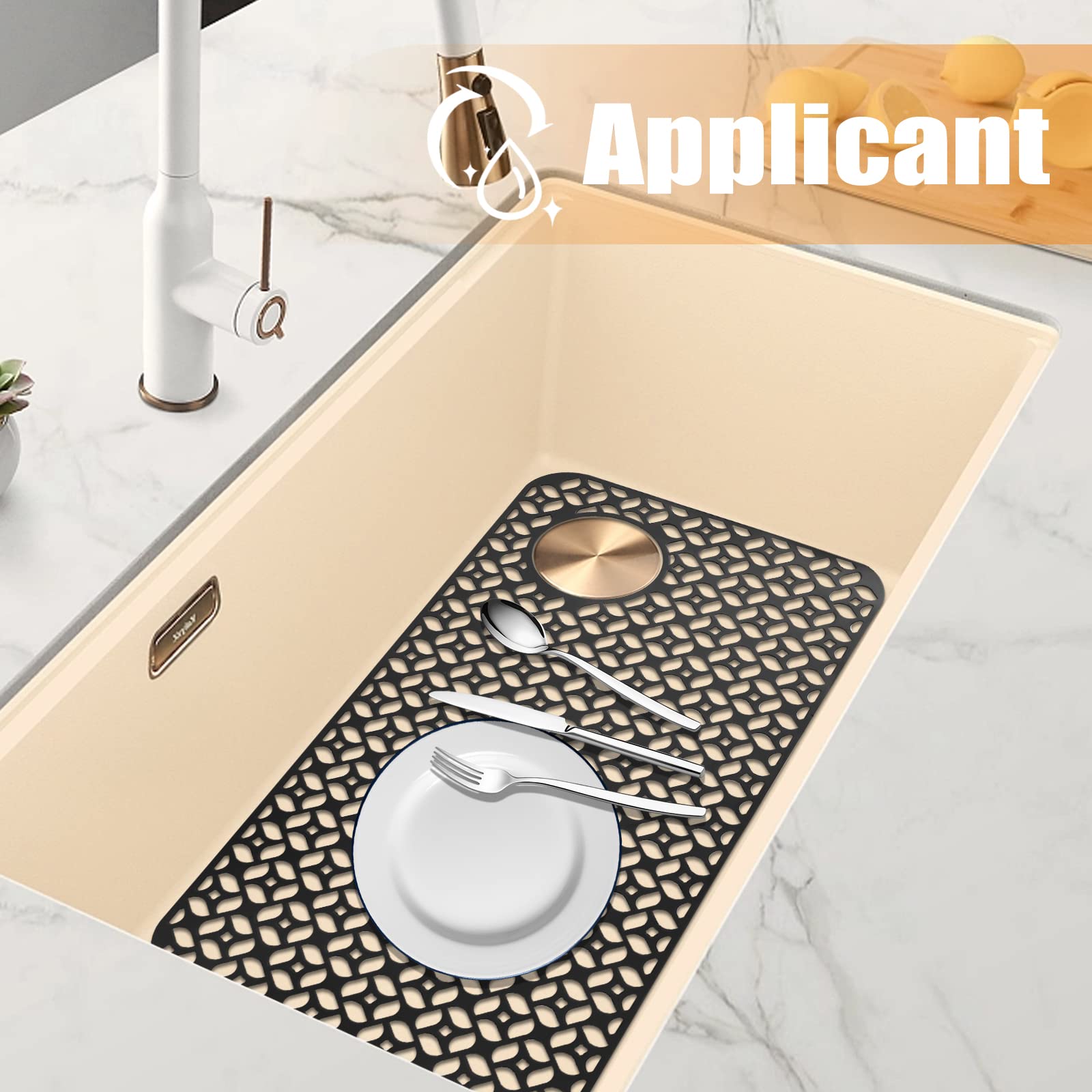 JUSTOGO Silicone Sink Mat, Black Sink Protectors for Kitchen Sink Grid Accessory, 1 PCS Non-slip Sink Mats for Bottom of Kitchen Farmhouse Stainless Steel Porcelain Sink Right & Left (28.2''x 14.2'')