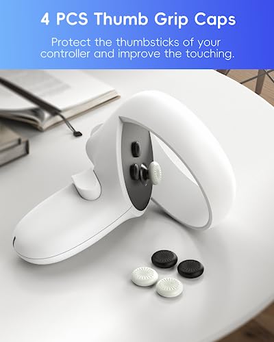 Replacement Thumbsticks for Meta Quest 2 Controller, AOLION Oculus Quest 2 Replacement Parts with 2 Intelligent Sensing Thumbsticks, 4 Thumb Grips