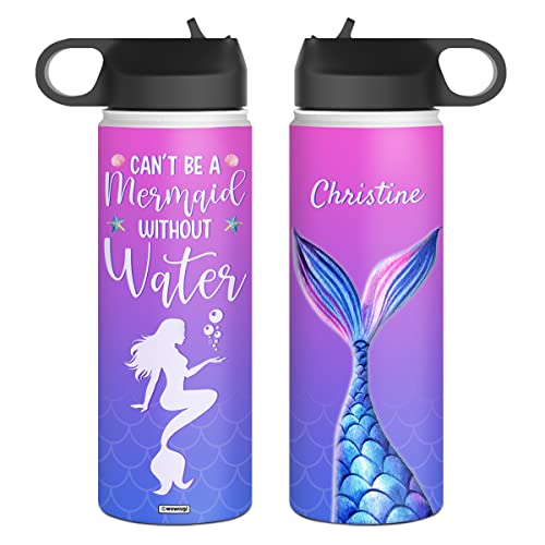 wowcugi Personalized Mermaid Water Bottle Stainless Steel Insulated Sports Bottle Reminder 12oz 18oz 32oz Mermaid Gifts For Back To School Birthday Christmas Kids Girls Daughter Sister