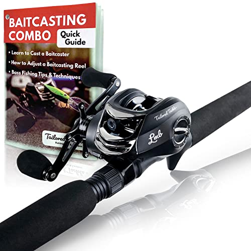 Tailored Tackle Bass Fishing Baitcasting Combo 7 Ft 2 -Piece | Casting Rods Power: Med. Heavy Fast Action | 7 BB Baitcast Reels Gear Ratio - 6.3:1 | Baitcaster Pole (Right Handed Baitcaster)