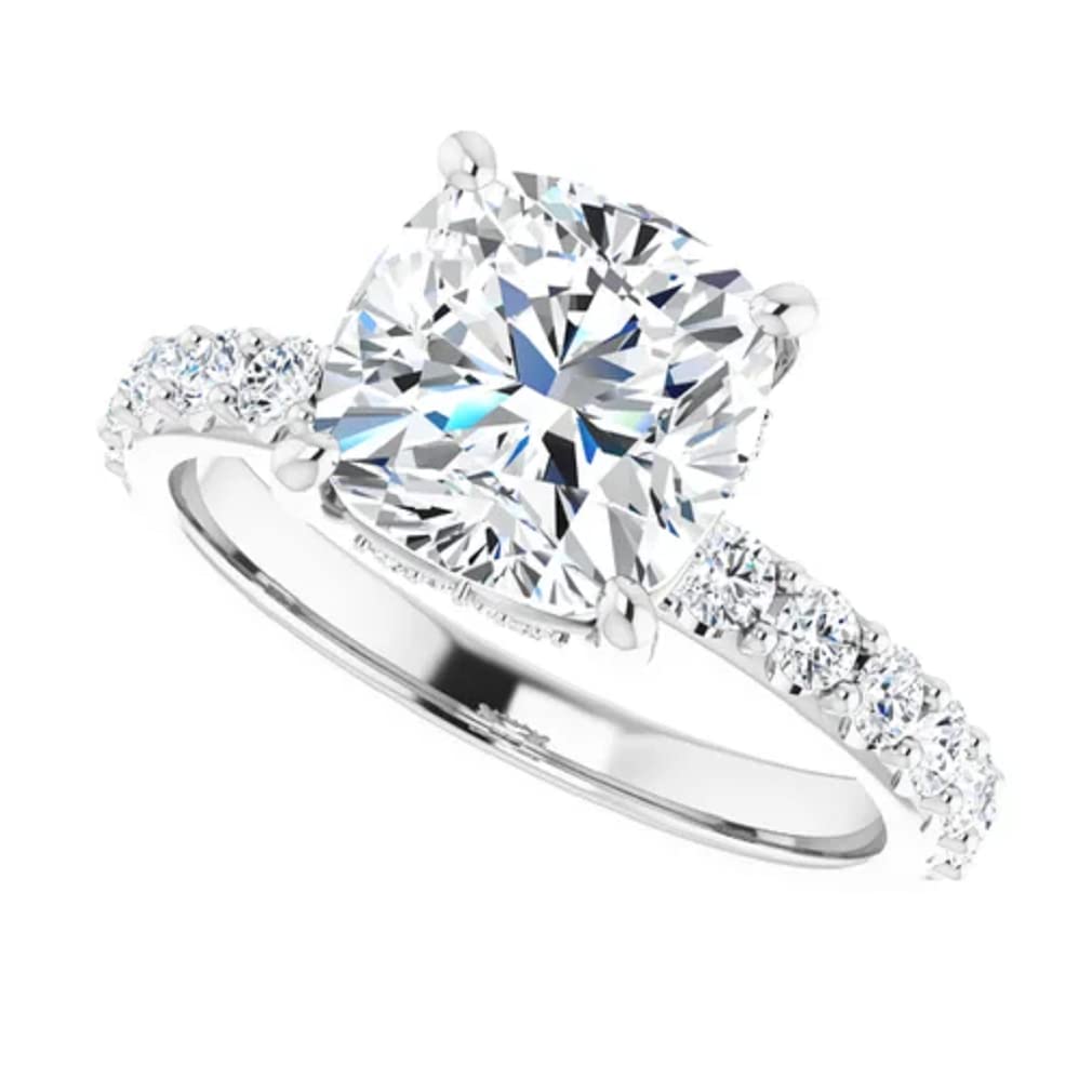 JEWELERYIUM 3 CT Cushion Cut Colorless Moissanite Engagement Ring, Wedding/Bridal Ring Set, Solitaire Halo Style, Solid Sterling Silver Vintage Antique Anniversary Promise Gift for Her (7.5), White