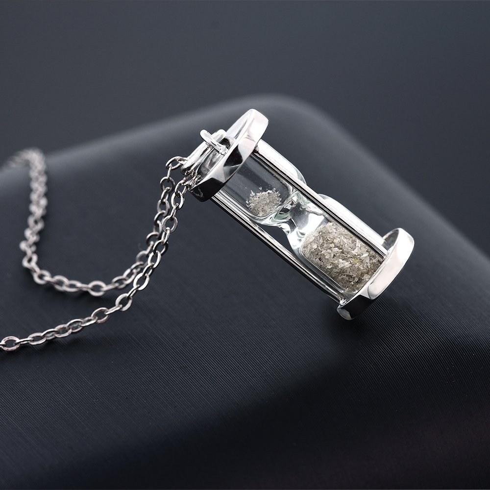 Gem Stone King 925 Sterling Silver Diamond & Gemstone Birthstone Dust Hourglass Necklace For Women With 18 Inch Silver Chain - Color White
