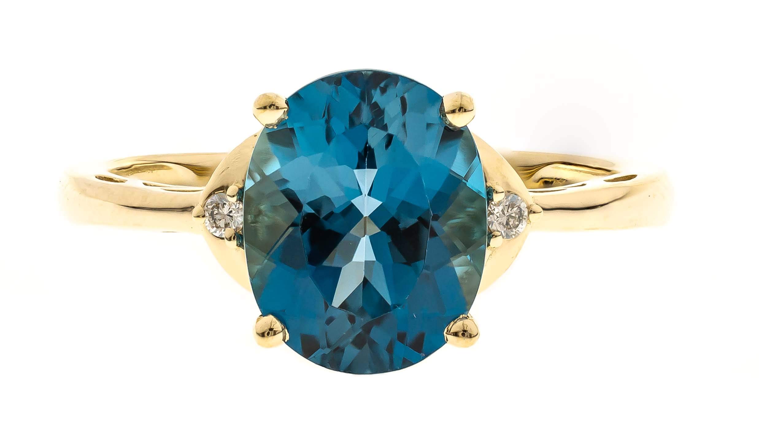 Gin & Grace 10K Yellow Gold Genuine London Blue Topaz Ring with Diamonds for women | Ethically, authentically & organically sourced (Oval-cut) shaped London Blue Topaz hand-crafted jewelry for herā¦