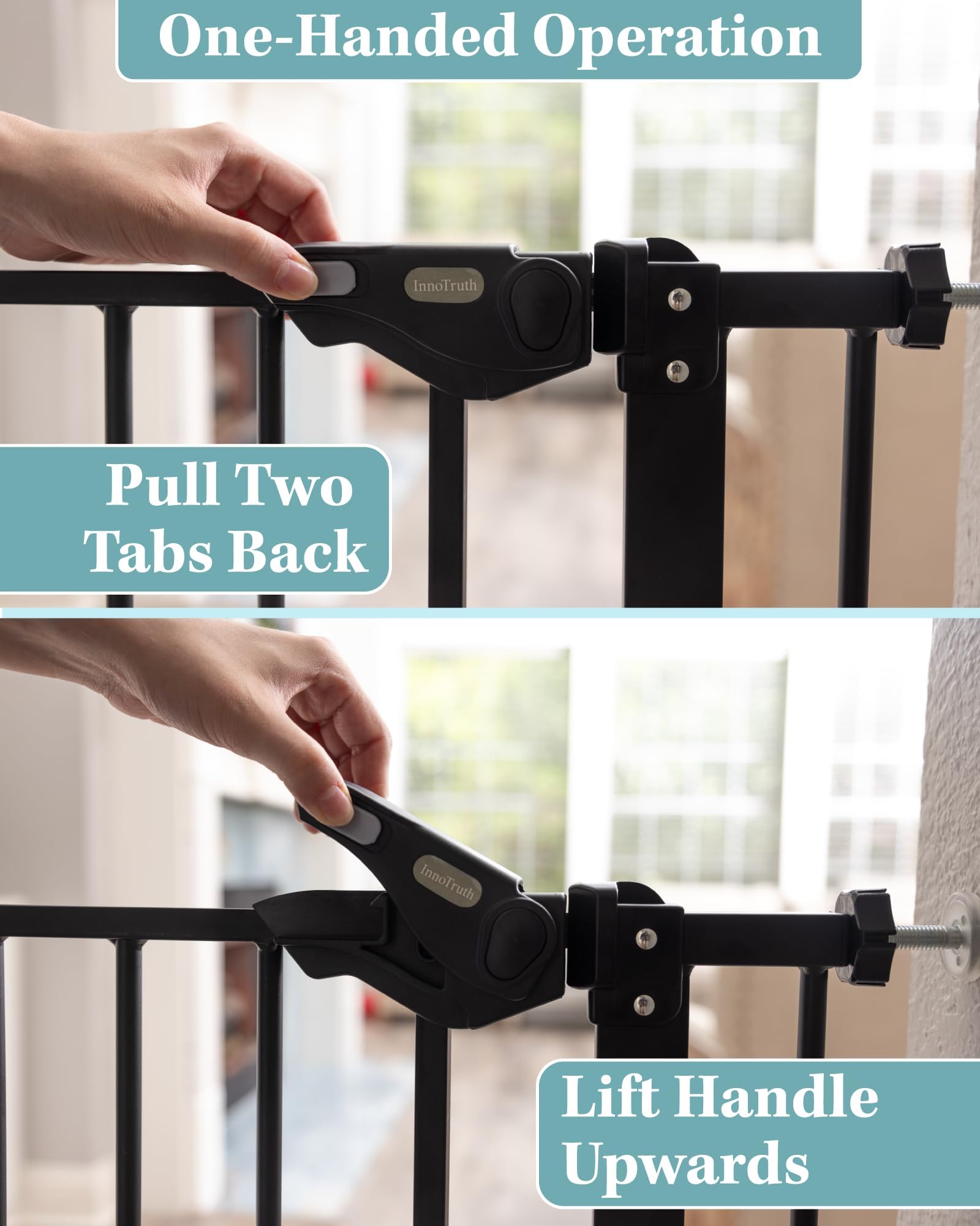 InnoTruth 39.6” Dog Gate for Stairs & Doorways, 30" Tall Baby Gate Pressure Mount Pet Gates, Easy Step Auto Close Both Sides Walk Thru Child Gate, Dual-Lock Safety Design and One-Hand Opening, Black