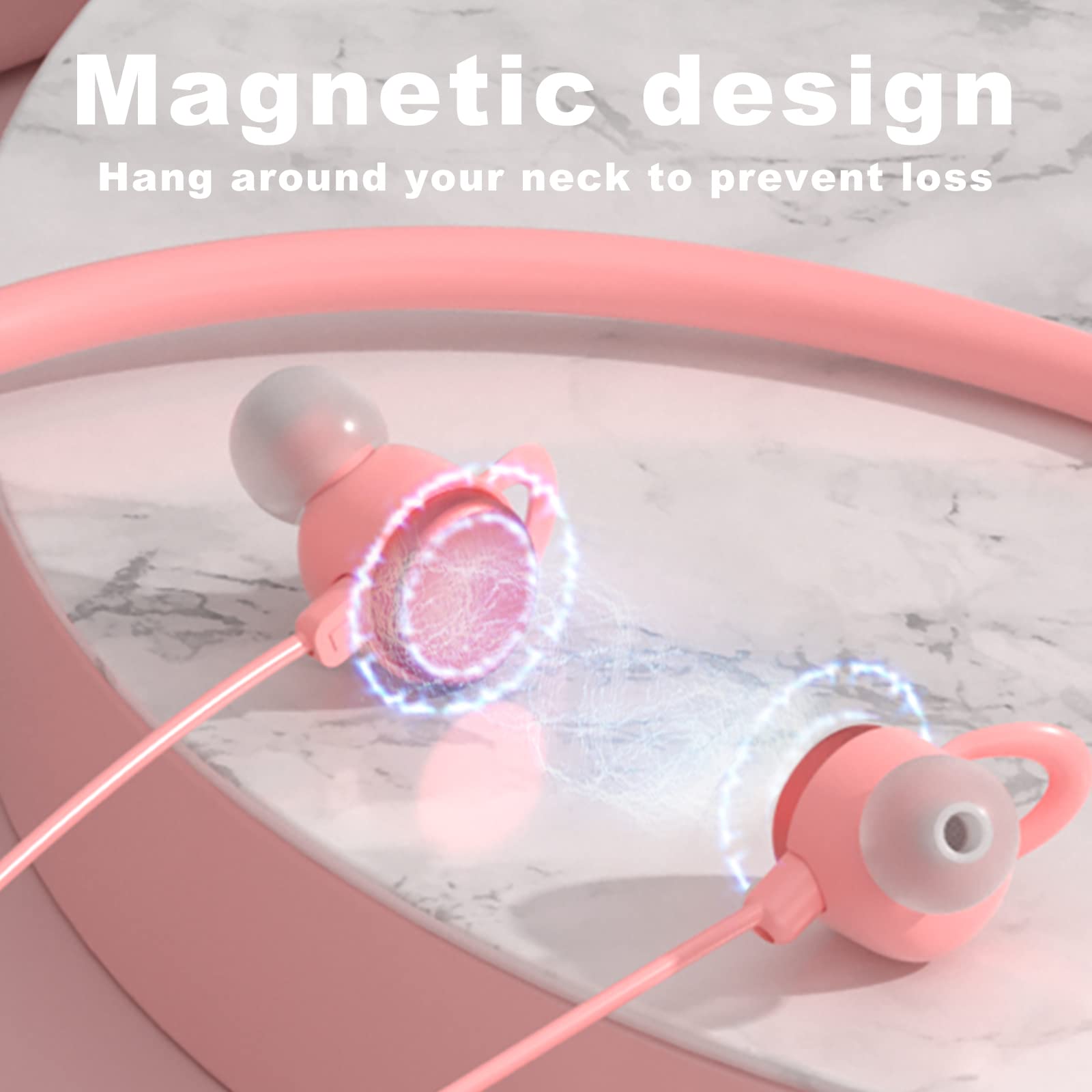 GXNNDYMY Wireless Earbuds Bluetooth Headphones Neckband Sport Earbuds with 100 H Playtime, Noise Cancelling, HiFi Stereo Earbuds with Microphone, USB-C Fast Charging, Foldable (Pink)