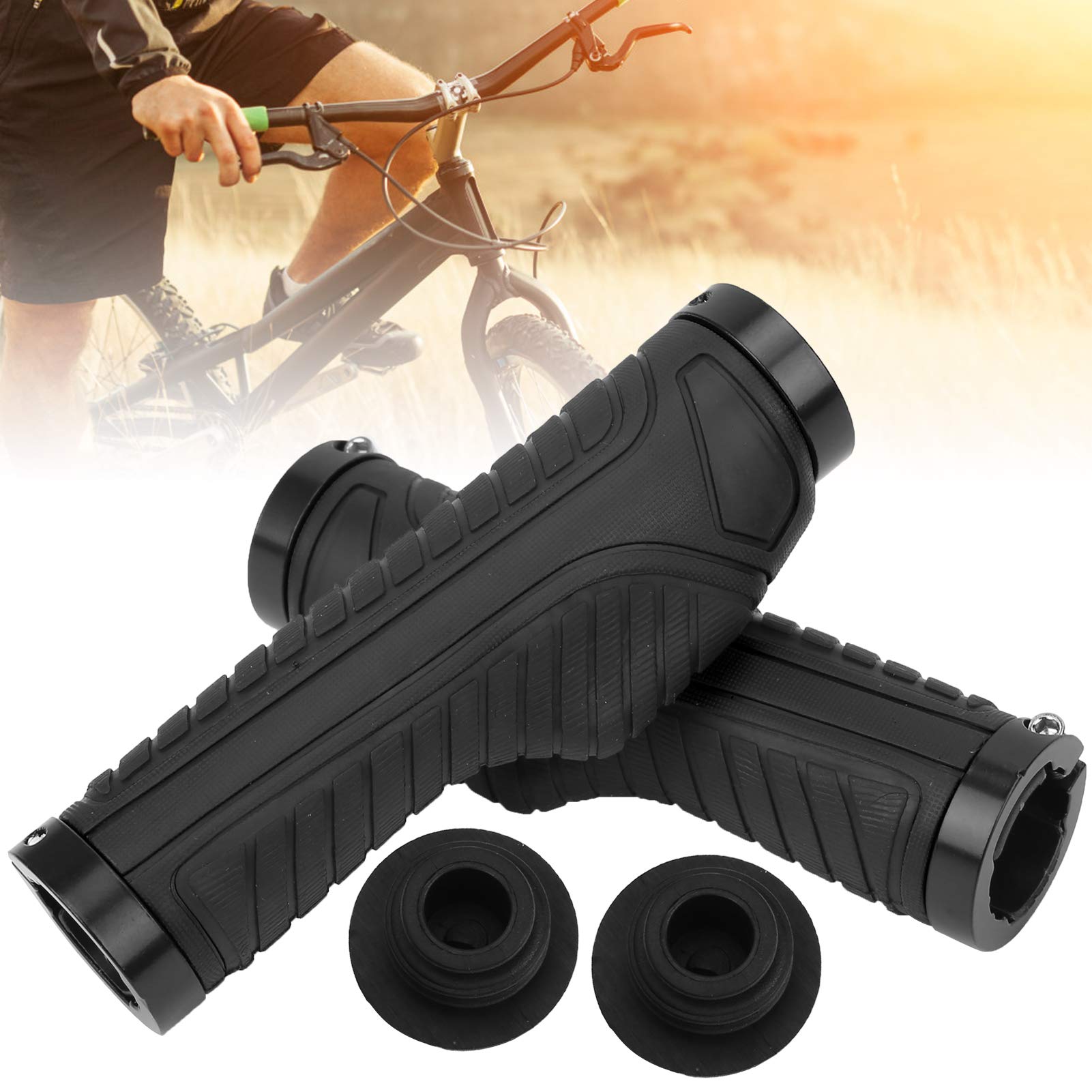 Handlebar Grips, Antislip Double Lock Rubber Bike Handle Grips Mountain Bike Soft Handlebar Grips Accessory for Ergonomic Design(Black)
