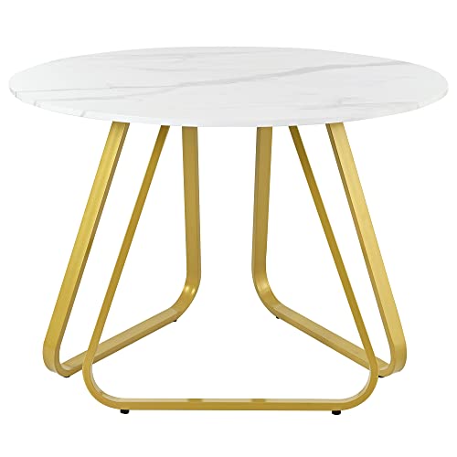 GLORHOME 4 5-Piece Round Set | Faux Marble Table | Four Chairs with Metal Legs | Versatile for Dining, Kitchen, and Living Room | White, White2