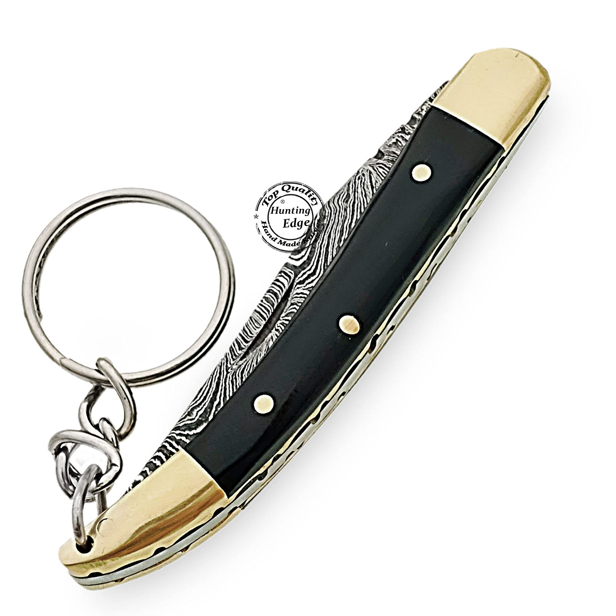 Hunting Edge Buffalo Horn 5.5 100percent Handmade Damascus Steel Folding Pocket KeyChain Knife 100percent Prime Quality