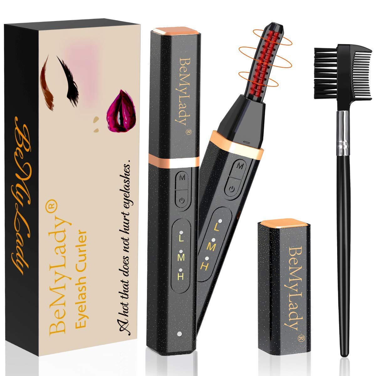 Heated Eyelash Curler, USB Rechargeable Electric Eyelash Curler for Quick Natural Curling,Long Lasting Eyelashes Curl Tool Valentine's Gifts for Women (Black)