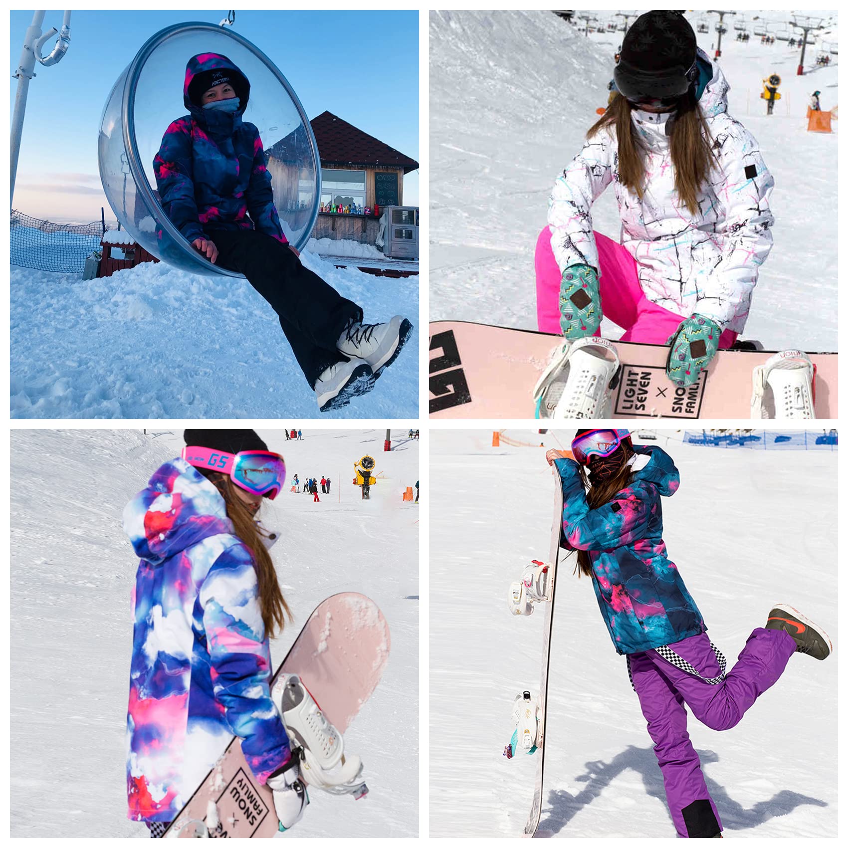 GSOU SNOW Womens Ski Jacket and Pants Snowboarding Snowsuit Coat Warm Winter Hooded Waterproof Windproof