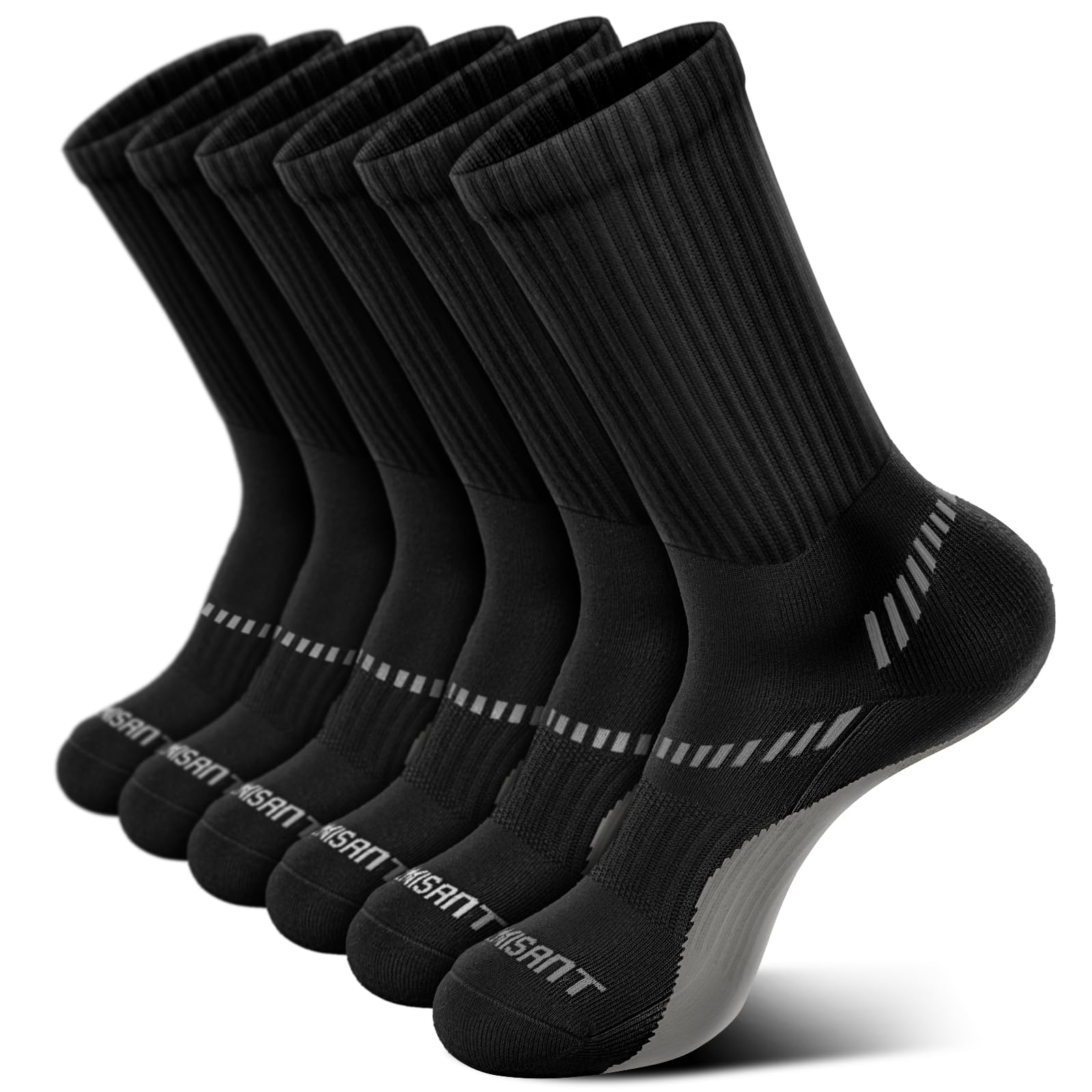 KEMISANT Mens Socks 6 Pairs, Sports Running Athletic Socks Compression for Men with Full Cushioned Sole