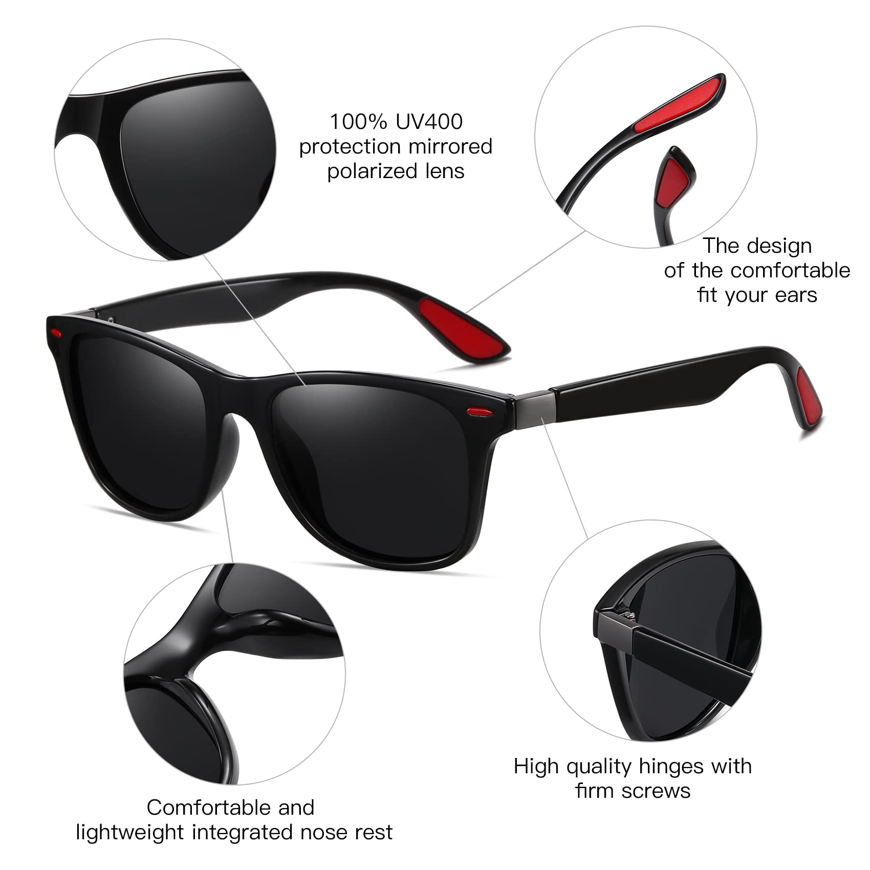 Hilbalm 2 pack polarized sunglasses for men and women (Black, Gray/Blue)