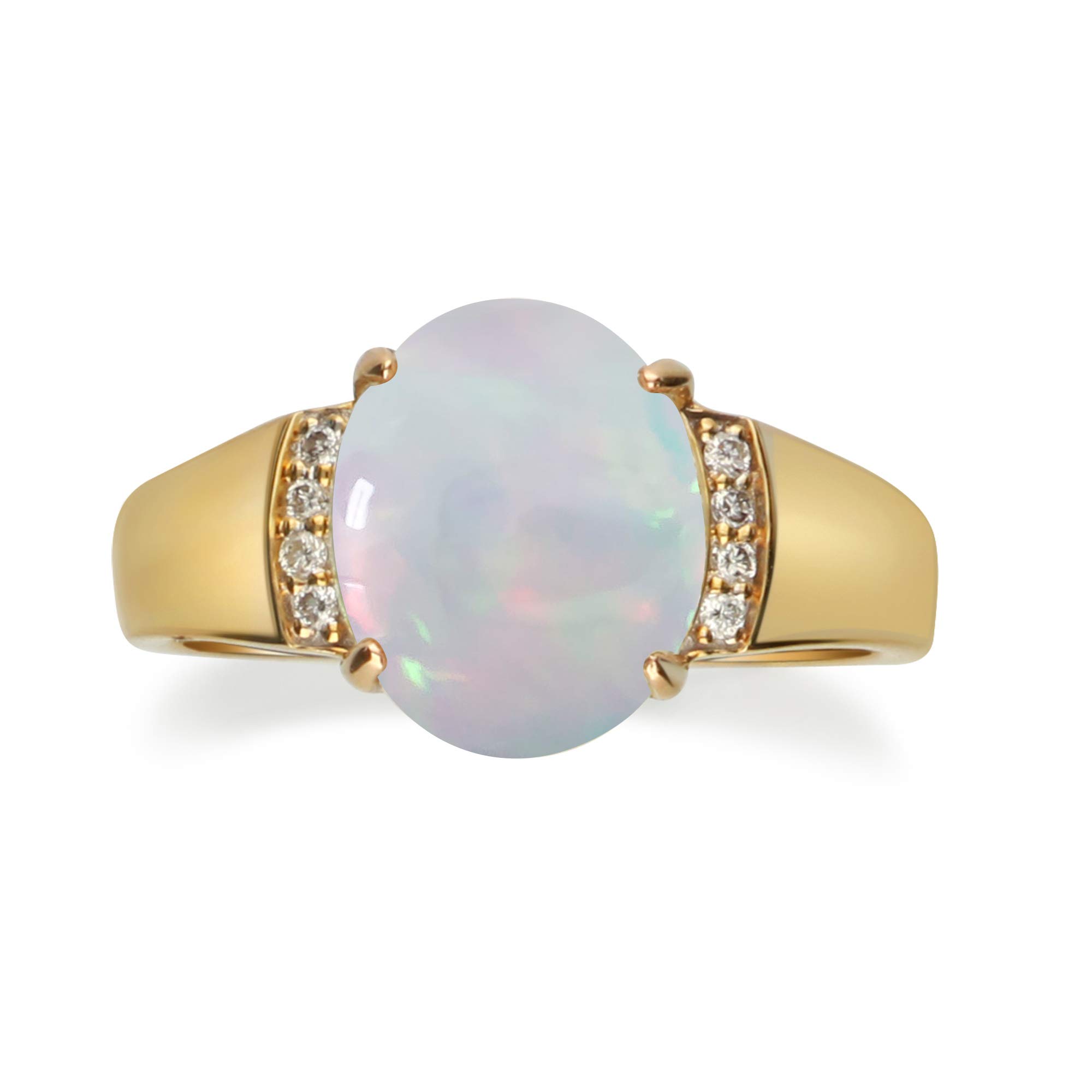 Gin & Grace 10K Yellow Gold Natural Australian Opal & Diamond (I1,I2) Statement Propose Promise Ring for Women