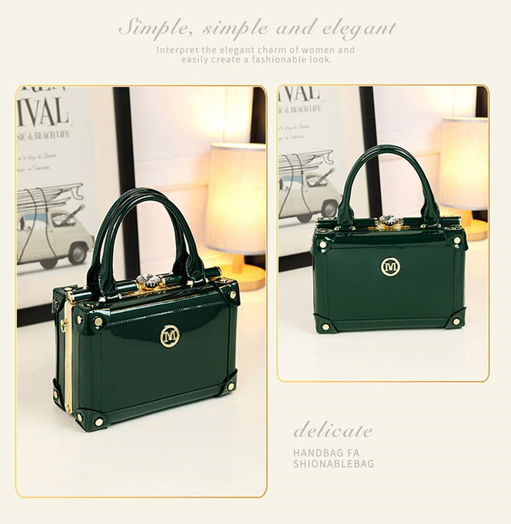 HANSOMFY Fashion Women's Top Handle Satchel Handbags Leather Evening Bag Purses Small Hard Square Box Shoulder Bags (Large Green)