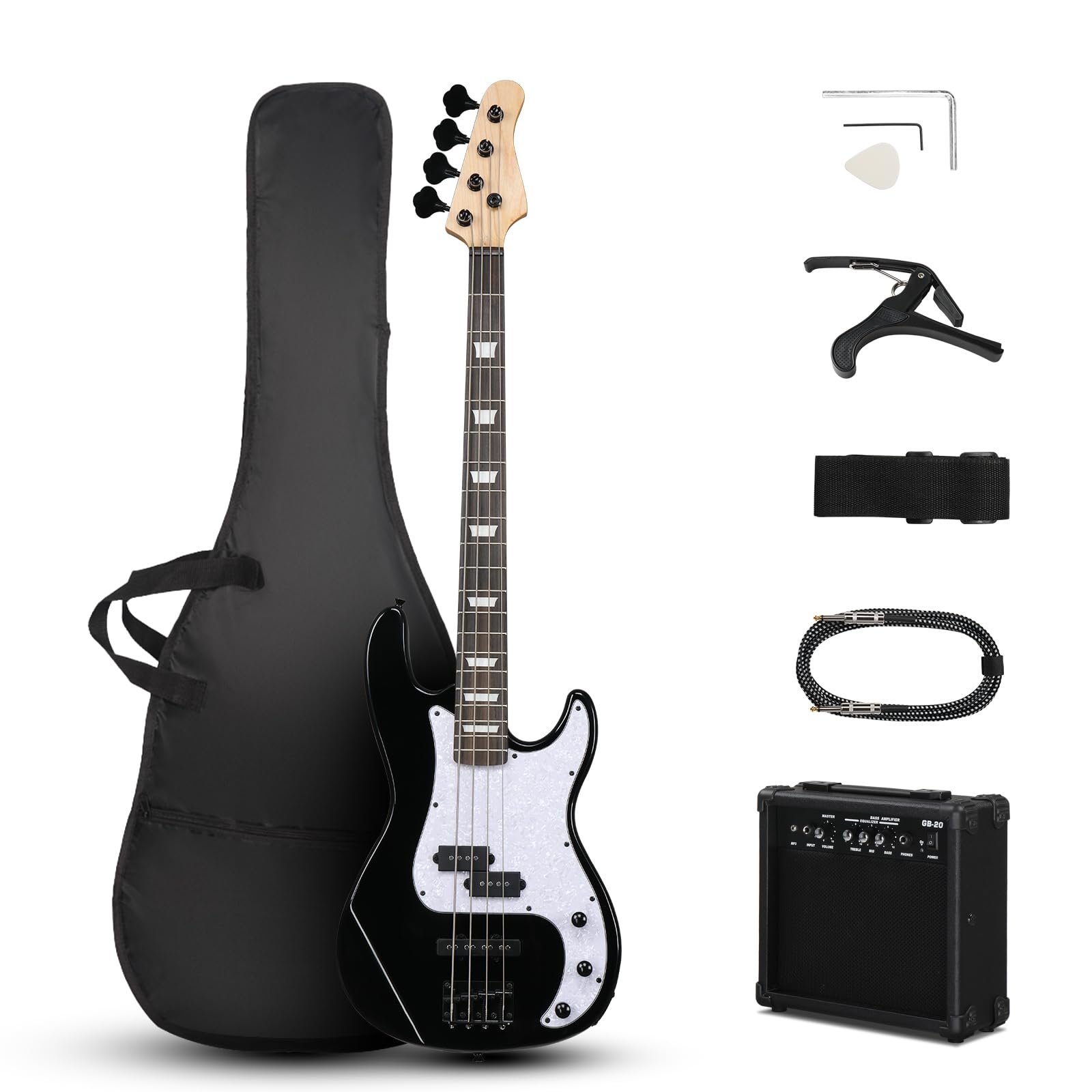 Ktaxon 4 String Electric Bass Guitar, PB-Style Full Size Standard Right Handed Beginner Kit with 20W AMP Gig Bag Strap for Youths & Adults (Blue)