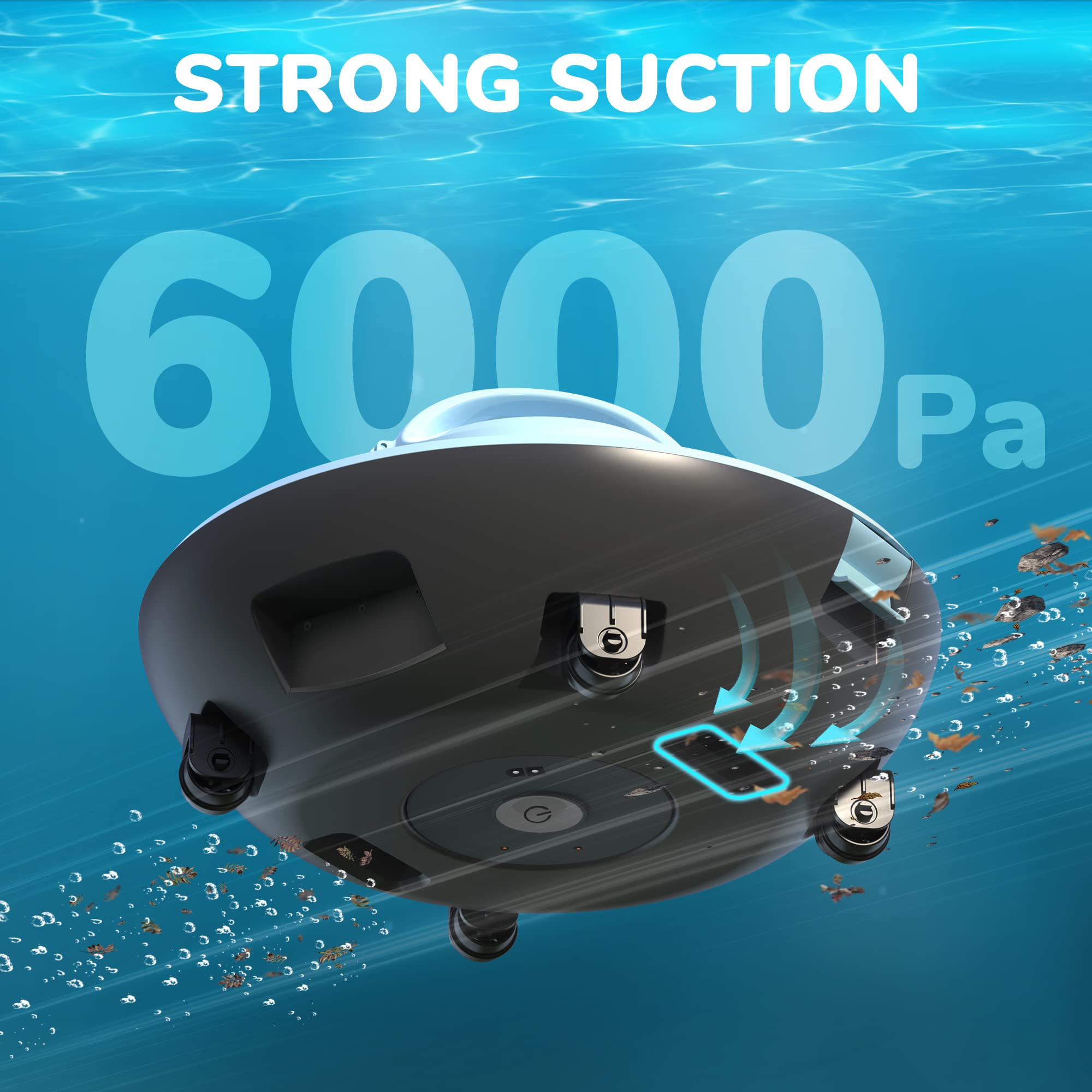 Grennix Robot Pool Cleaner - Cordless Robotic Pool Vacuum for Above Ground & In-Ground Swimming Pool Self-Docking Automatic Underwater Skimmer with Strong Suction, Top Handle - Arctic Blue