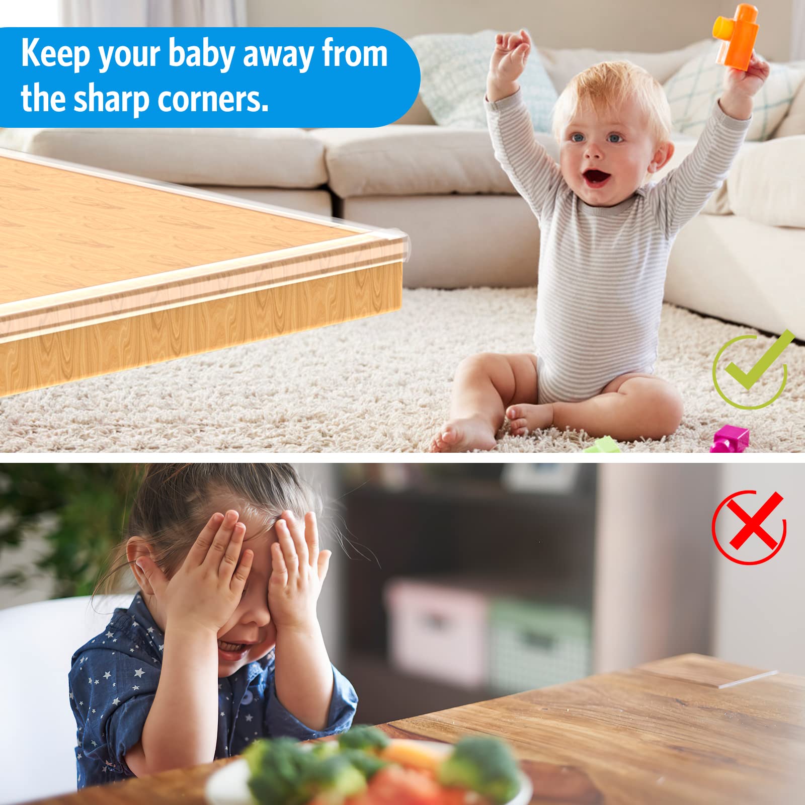 New Upgraded Baby Proofing, 13ft Silicone Edge Protector Strip Clear with 4 Corners, Soft Corner Protectors with Pre-Taped Strong Adhesive, for Cabinets, Tables, Drawers