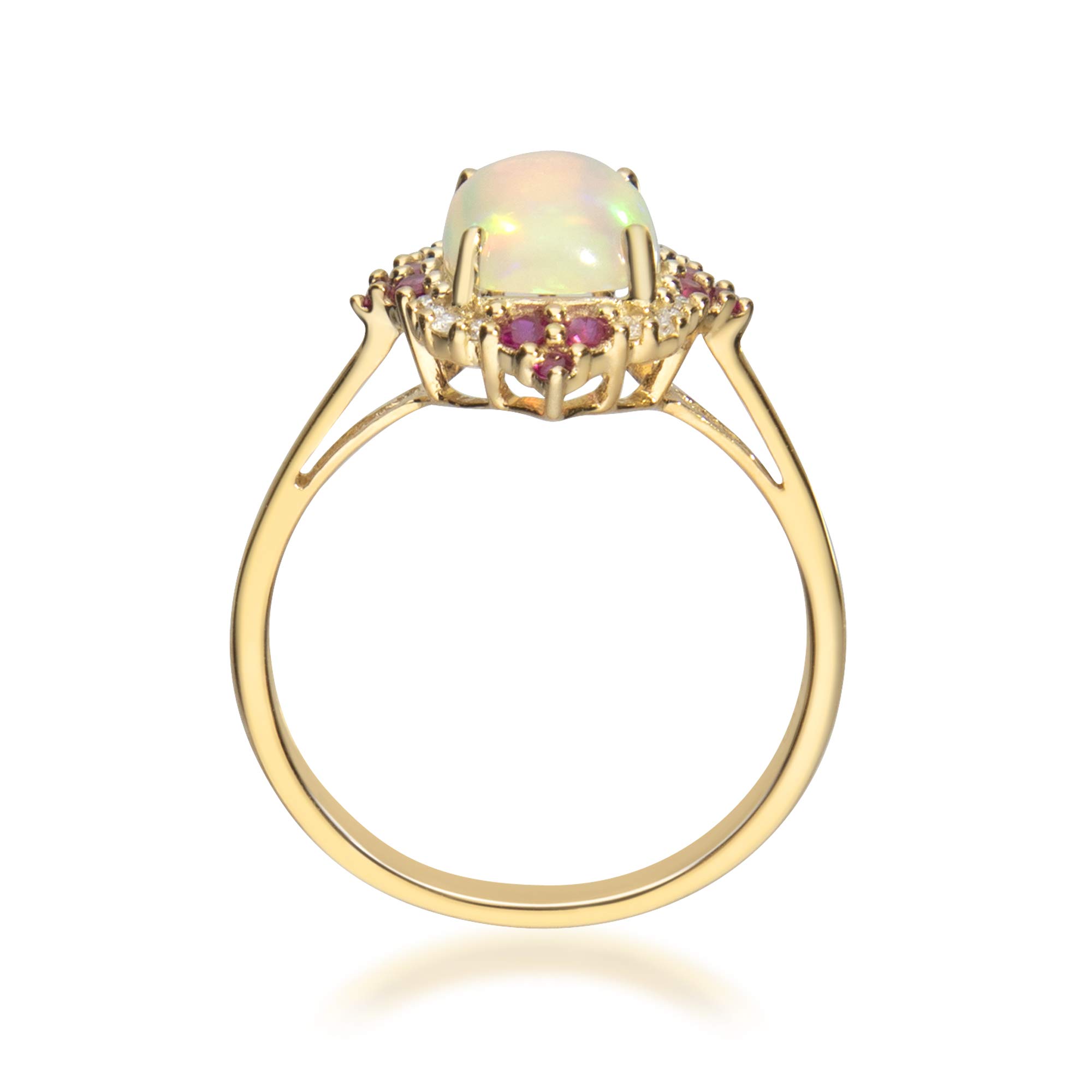 Gin & Grace 14K Rose Gold Natural Ethiopian Opal Ring with Real Diamonds for Women | Ethically, authentically & organically sourced (Cushion) Shaped Opal Jewelry for her | Opal Ring for Women