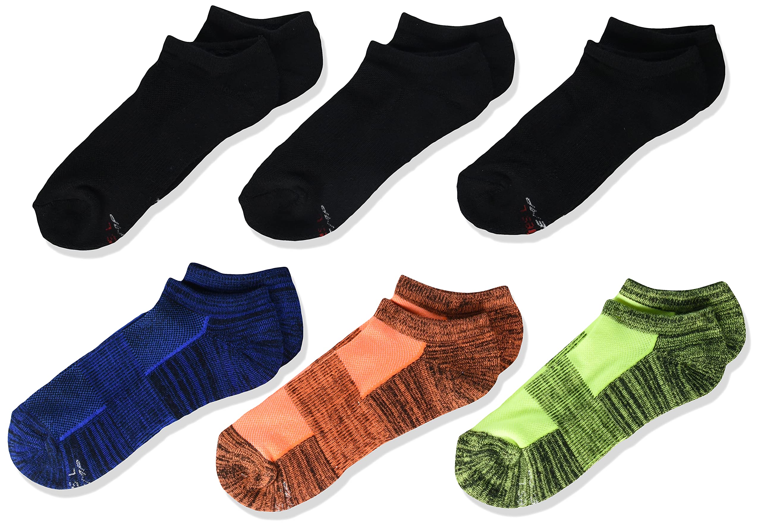 Hanes boys X-temp Moisture Wicking No Show, 6-pack athletic socks, Green/Blue, Large US