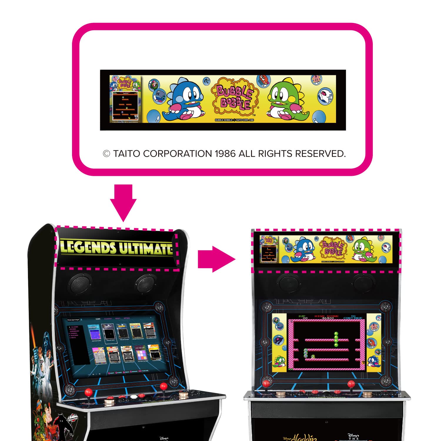 Legends BitLCD Marquee, USB Connection, Arcade Games, Classic Retro Video Games, Arcade & Console Games, Action Fighting Puzzle Sports & More, Home Arcade