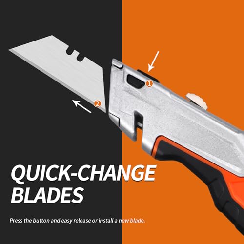 GRENPRO 6-Pack Utility Knife, SK5 Heavy Duty Retractable Folding Utility Knife, Storage Blade Design, Quick-change,Comes with 38 Extra CK75 Blades,Cut Cartons, Cardboard and Boxes,(Total 44 Blades)