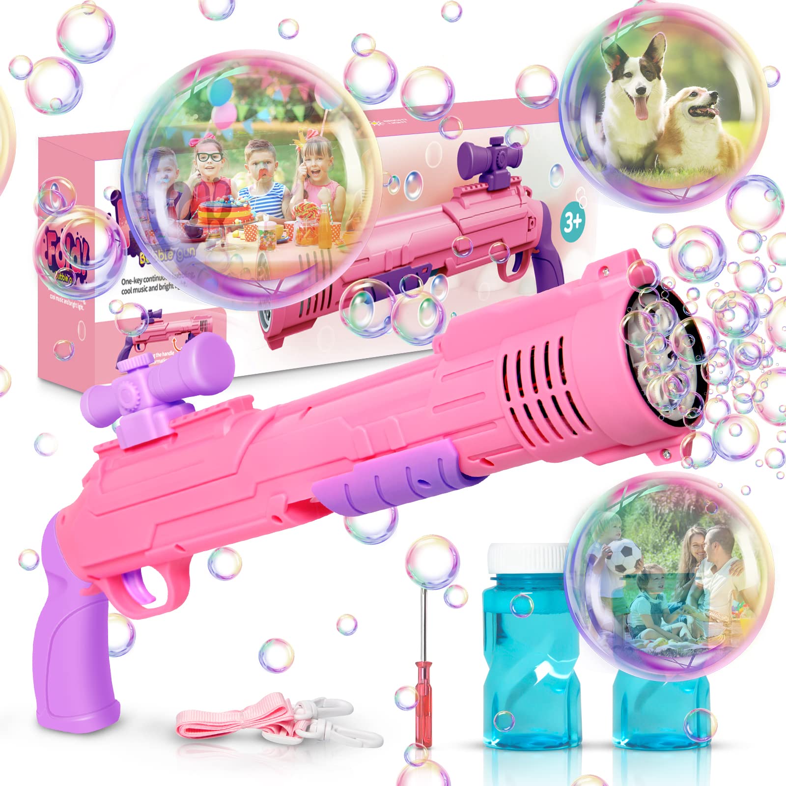 GreatPro Rifle Bubble Gun, Bubble Machine Bubble Shooter for Kids with Bubbles 5000+ Per Minute with Bubble Solution*2 for Outdoors Activity/Party/Birthday Gift, Bubble Blower Toys for Kids/Toddlers