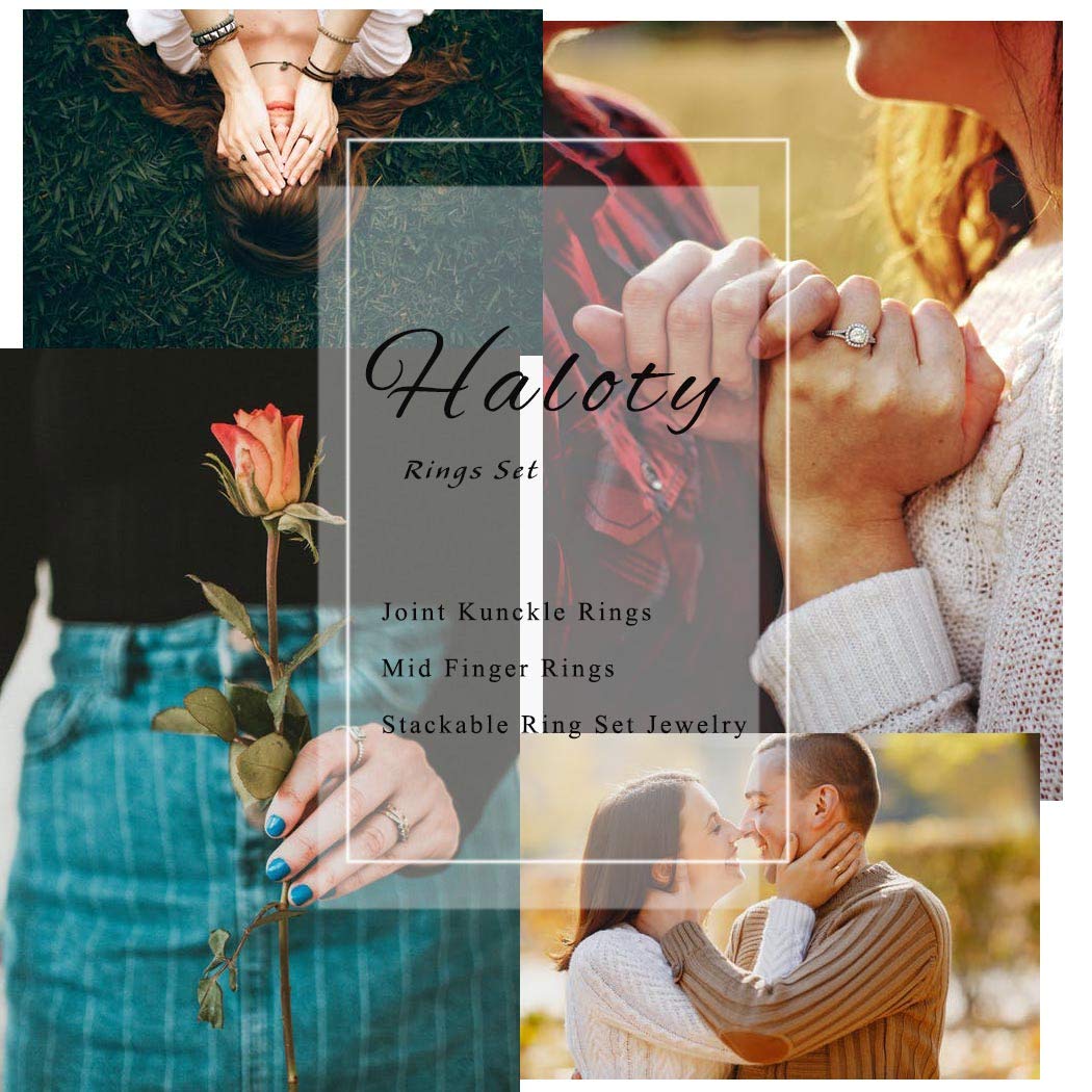Haloty Boho Black Crystal Joint Knuckle Rings Silver Elephant Midi Rings Set Snake Flower Stackable Finger Rings Jewelry for Women and Girls (14PCS)
