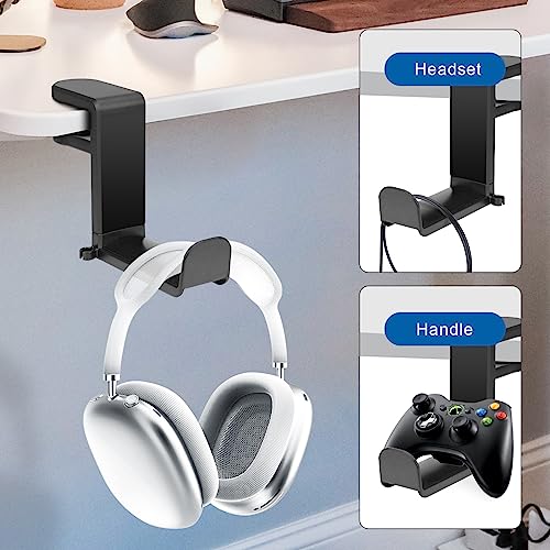 Tandoler for Headset Headphone Hook Holder Hanger Mount, Headphones Stand with Adjustable & Rotating Arm Clamp, Under Desk Design, Universal Fit,Built in Cable Clip Organizer,Black
