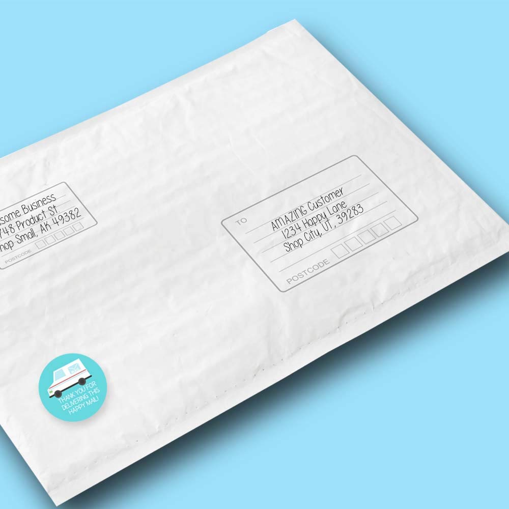 Happy Mail Themed Thank You Postal Worker Appreciation Sticker Labels for Small Businesses, 60 1.5" Circle Stickers by AmandaCreation, Great for Envelopes, Postcards, Direct Mail, & More!