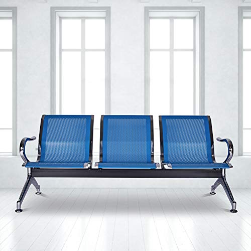 Kinsuite 3-Seat Waiting Room Chairs - Airport Reception Chairs Waiting Room Bench Reception Bench Lobby Bench Seating for Office Business Bank Hospital, Blue