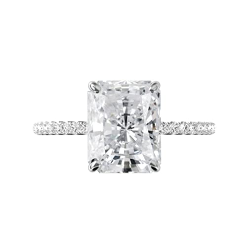 JEWELERYIUM 5.0 CT Radiant Cut, Colorless Moissanite Engagement Ring, Wedding/Bridal Ring Set, Solitaire Halo Style, Solid Sterling Silver Vintage Antique Anniversary Promise Rings Gift for Her (7.5)