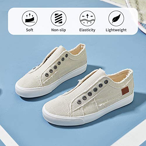 Women's Slip on Shoes Fashion Canvas Sneakers Non Slip Low Top Casual Shoes(Beige.US5)