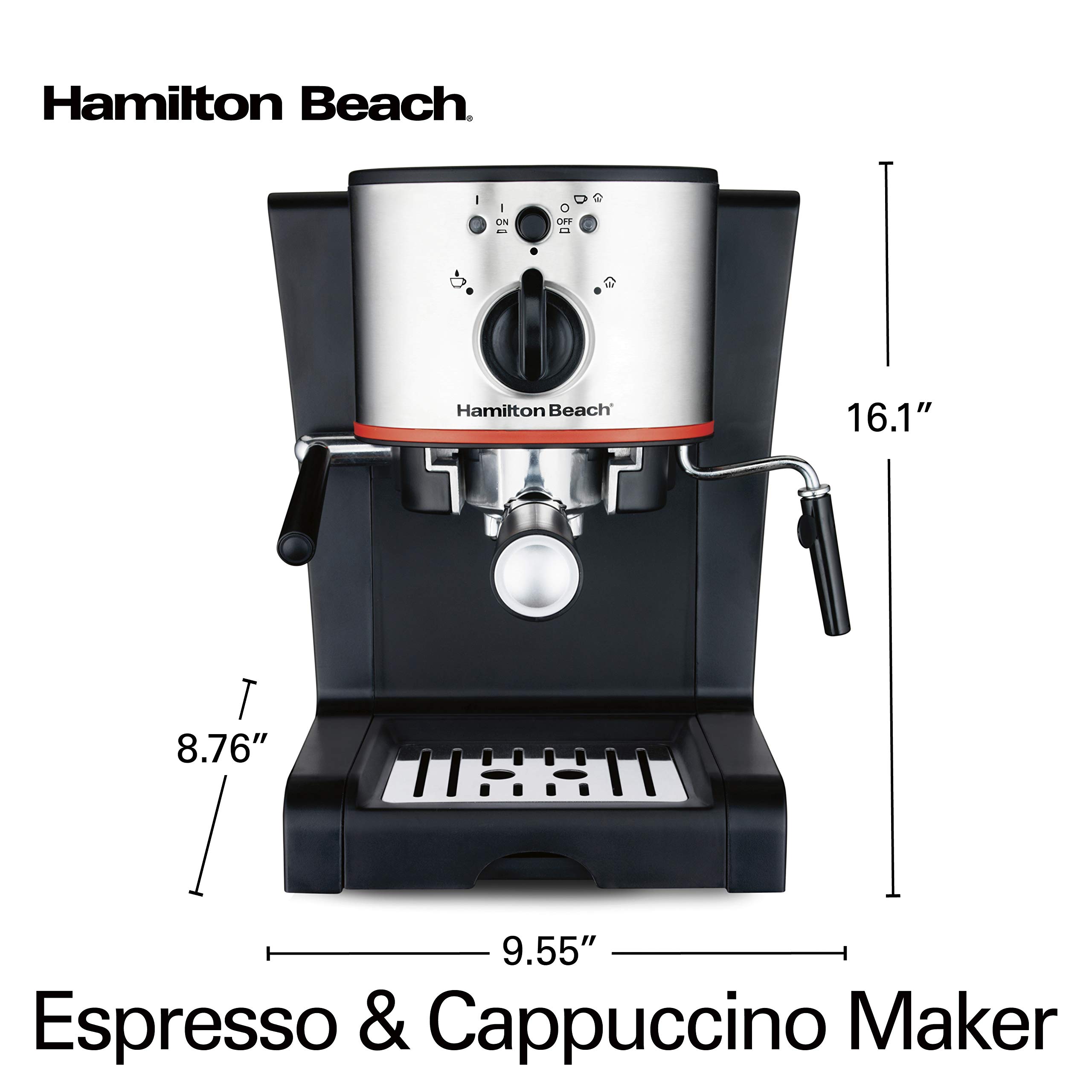 Hamilton Beach Espresso Machine, Latte and Cappuccino Maker with Milk Frother, 15 Bar Italian Pump, Single Cup, Black & Stainless (40792)