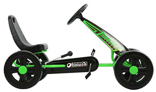 Hauck Hurricane Pedal Go Kart with Durable Steel Tube Frame, Sporty 3 Point Steering & Adjustable Seat, Large, Green Black